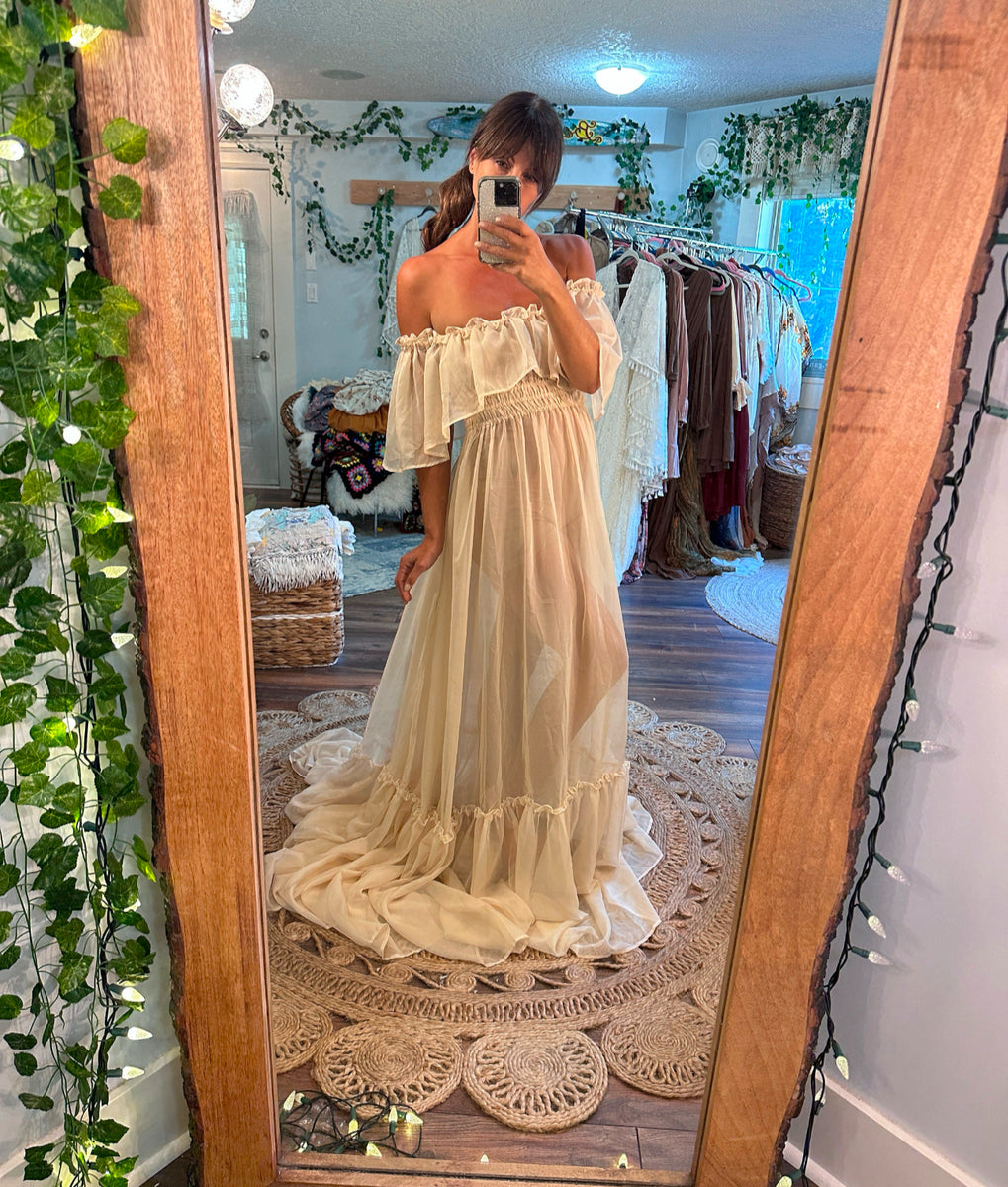 Ready to ship show off those shoulders champagne sheer – We Are Reclamation